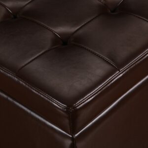 Adeco Bonded Leather Square Tufted Footstool, 18", Brown Storage Ottomans,