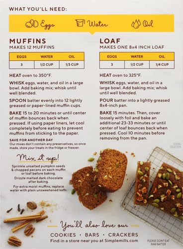 Simple Mills Almond Flour Baking Mix, Pumpkin Muffin & Bread Mix - Gluten Free, Plant Based, Paleo Friendly, 9 Ounce (Pack of 1)