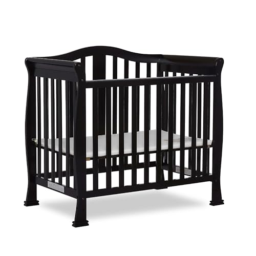 Dream On Me Addison 4-in-1 Convertible Mini Crib in Black, Greenguard Gold Certified, Non-Toxic Finishes, Built of New Zealand Pinewood, Comes with 1” Mattress Pad