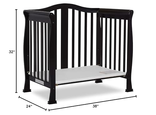 Dream On Me Addison 4-in-1 Convertible Mini Crib in Black, Greenguard Gold Certified, Non-Toxic Finishes, Built of New Zealand Pinewood, Comes with 1” Mattress Pad