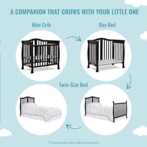 Dream On Me Addison 4-in-1 Convertible Mini Crib in Black, Greenguard Gold Certified, Non-Toxic Finishes, Built of New Zealand Pinewood, Comes with 1” Mattress Pad