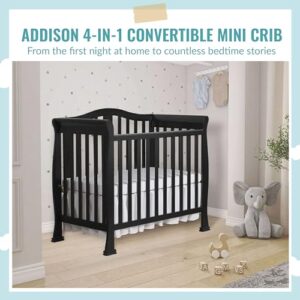 Dream On Me Addison 4-in-1 Convertible Mini Crib in Black, Greenguard Gold Certified, Non-Toxic Finishes, Built of New Zealand Pinewood, Comes with 1” Mattress Pad