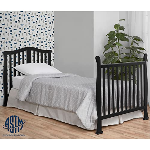 Dream On Me Addison 4-in-1 Convertible Mini Crib in Black, Greenguard Gold Certified, Non-Toxic Finishes, Built of New Zealand Pinewood, Comes with 1” Mattress Pad