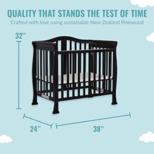 Dream On Me Addison 4-in-1 Convertible Mini Crib in Black, Greenguard Gold Certified, Non-Toxic Finishes, Built of New Zealand Pinewood, Comes with 1” Mattress Pad