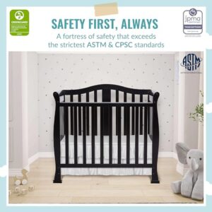 Dream On Me Addison 4-in-1 Convertible Mini Crib in Black, Greenguard Gold Certified, Non-Toxic Finishes, Built of New Zealand Pinewood, Comes with 1” Mattress Pad