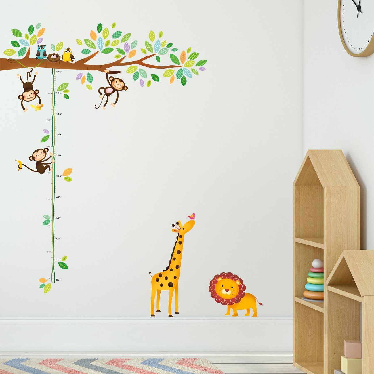 DECOWALL DW-1402 Little Monkeys Tree and Animals Height Growth Chart Kids Wall Stickers Wall Decals Peel and Stick Removable Wall Stickers for Kids Nursery Bedroom Living Room décor