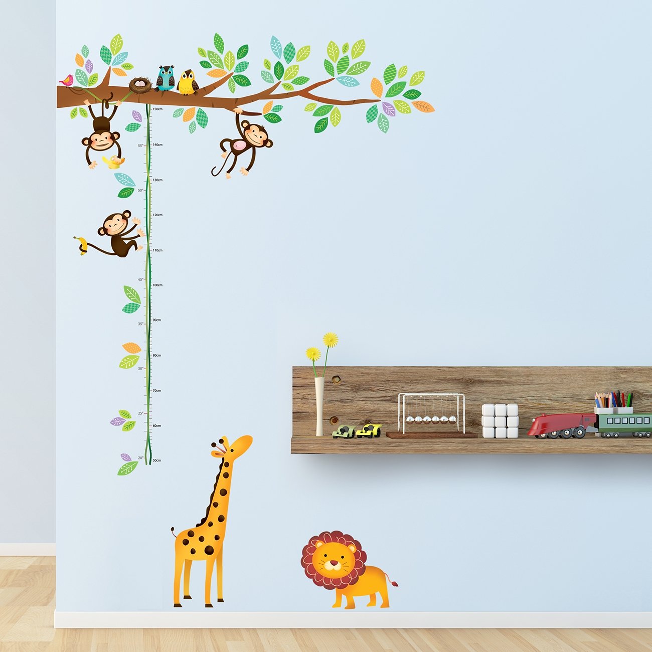 DECOWALL DW-1402 Little Monkeys Tree and Animals Height Growth Chart Kids Wall Stickers Wall Decals Peel and Stick Removable Wall Stickers for Kids Nursery Bedroom Living Room décor