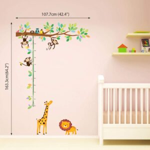 DECOWALL DW-1402 Little Monkeys Tree and Animals Height Growth Chart Kids Wall Stickers Wall Decals Peel and Stick Removable Wall Stickers for Kids Nursery Bedroom Living Room décor