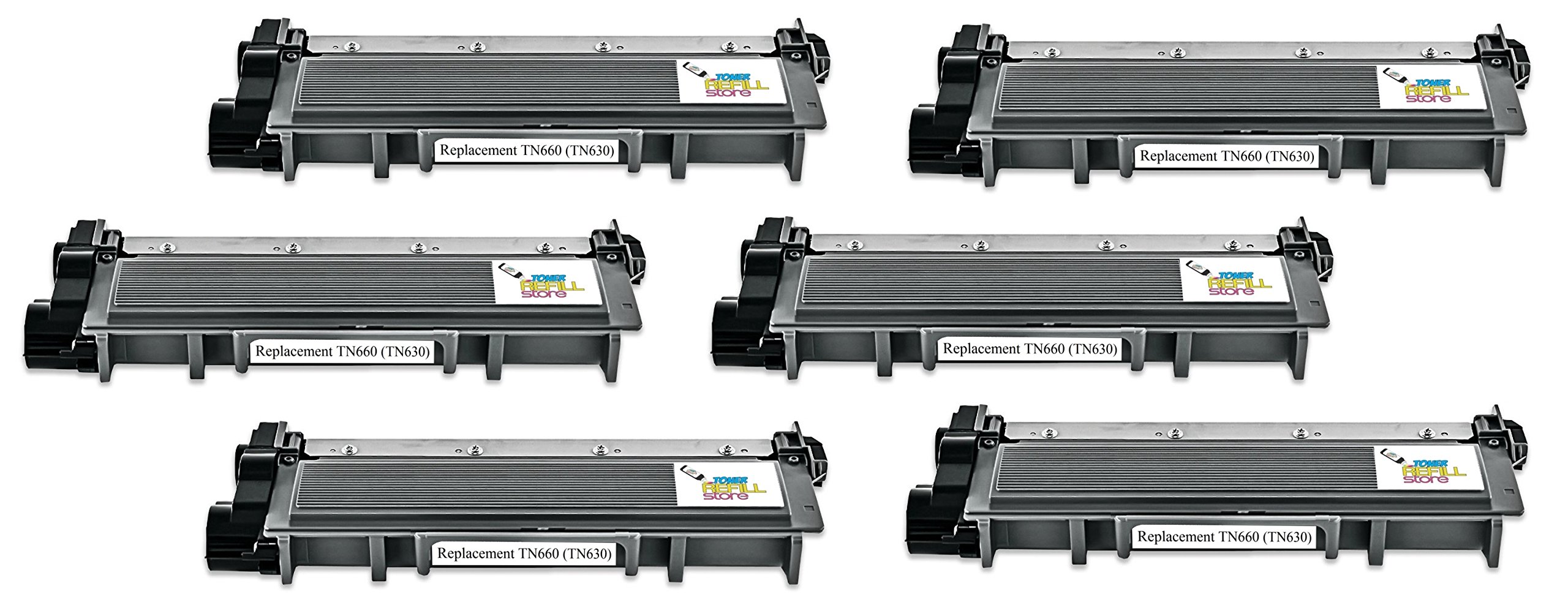 Toner Refill Store™ NEW Brother TN660 (TN630) 6 Pack High Yield Black Replacement Toner Cartridge compatible with the Brother DCP-L2520DW, DCP-L2540DW, HL-L2300D, HL-L2320D, HL-L2340DW, HL-L2360DW, HL-L2380DW, MFC-L2700DW, MDC-L2720DW, MFC-L2740DW printer