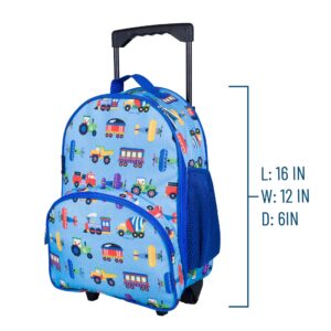 Wildkin Kids Rolling Luggage for Boys and Girls, Carry on Luggage Size is Perfect for School and Overnight Travel, Measures 16 x 12 x 6 Inches (Trains, Planes, and Trucks)