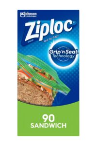 ziploc sandwich and snack bags, storage bags for on the go freshness, grip 'n seal technology for easier grip, open, and close, 90 count