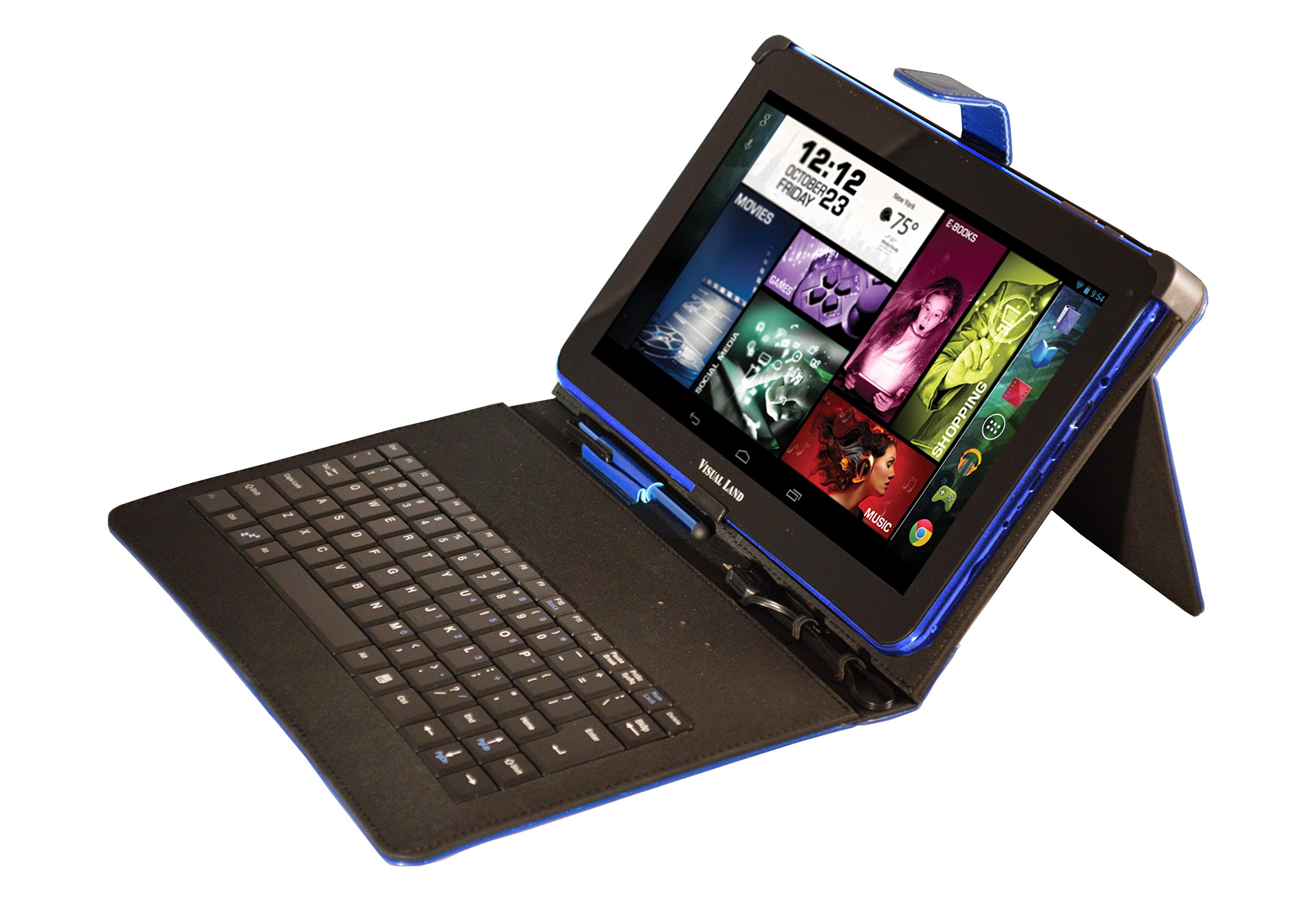 Visual Land Prestige Elite 10" Quad Core Tablet with KitKat 4.4, Google Play and Keyboard Bundle (Blue)