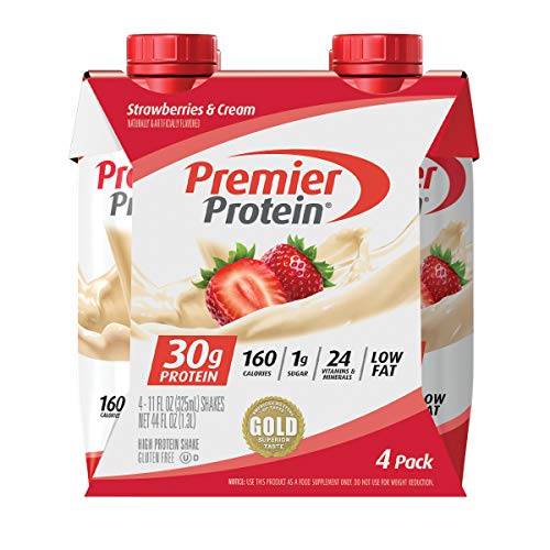 Premier Protein 30g Shakes Strawberries Cream 11 Fluid Ounces, Strawberry Shake, 44 Fl Oz, (Pack of 4)