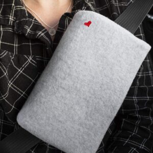 The Breast & Chest Buddy - Seatbelt Cushion for Open Heart Surgery, Mastectomy and Chest Reconstruction Sites - Solid Gray with Heart