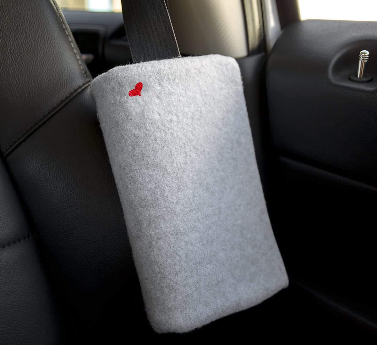 The Breast & Chest Buddy - Seatbelt Cushion for Open Heart Surgery, Mastectomy and Chest Reconstruction Sites - Solid Gray with Heart