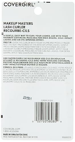 COVERGIRL Makeup Masters Eyelash Curler, Easy to Use, High Drama Lashes, 1 Count, Gentle and Easy Way to Curl Lashes, High Impact Lashes, Eye-Opening Effects