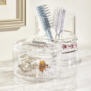 STORi Bella Stackable Clear Plastic Hair Accessory Organizer Set | Round Headband and Hairbrush Holder Stacks on The Storage Containers with Tray Lid | Made in USA