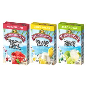 margaritaville singles to go drink mix ultimate summer variety pack, 1 strawberry daiquiri, 1 pina colada, 1 margarita, 1 ct