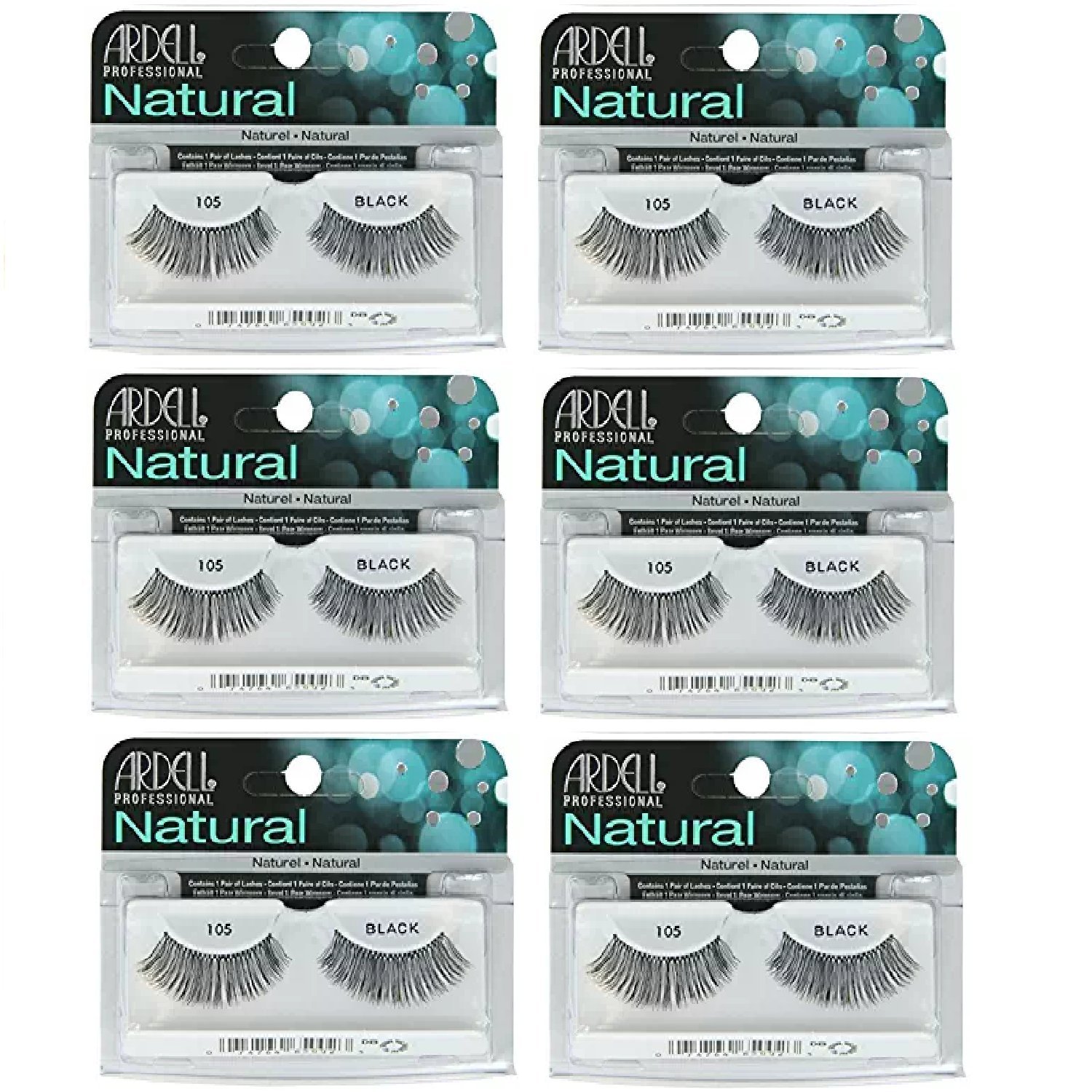 Ardell - Fashion Lashes #105, Reusable upto Three Weeks, Black (6 Pack)