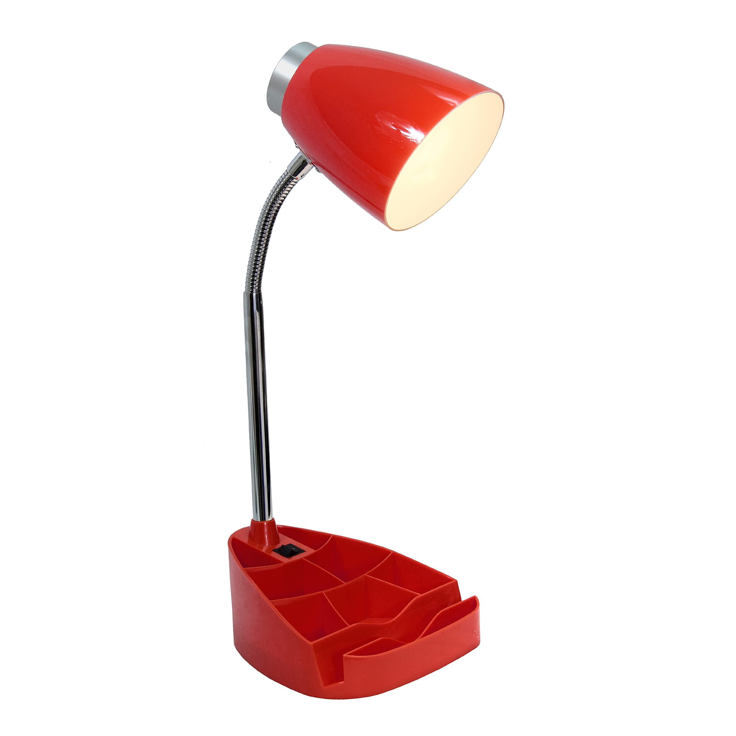 Simple Designs LD1002-RED Gooseneck Organizer Desk Lamp with iPad Tablet Stand Book Holder, Red