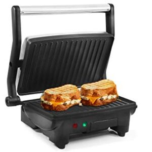 Elite Gourmet EPN-2976 2-in-1 Nonstick Panini Press & Indoor Grill, Opens 180-Degree Gourmet Sandwich Maker, Floating Hinge Fits All Foods, Contact Grill with Removable Grease Tray, Stainless Steel