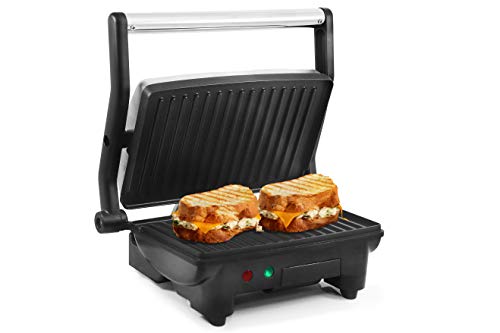 Elite Gourmet EPN-2976 2-in-1 Nonstick Panini Press & Indoor Grill, Opens 180-Degree Gourmet Sandwich Maker, Floating Hinge Fits All Foods, Contact Grill with Removable Grease Tray, Stainless Steel