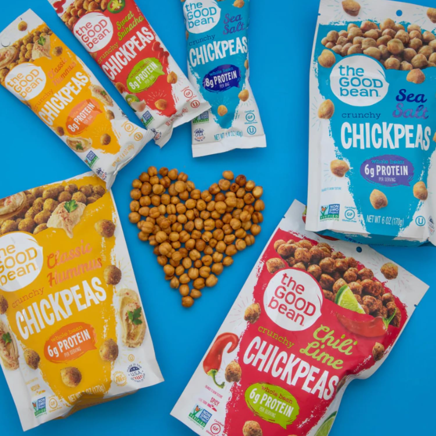 The Good Bean Crunchy Chickpeas - Sea Salt - (6 Pack) 6 oz Resealable Bag - Roasted Chickpea Beans - Vegan Snack with Good Source of Plant Protein and Fiber