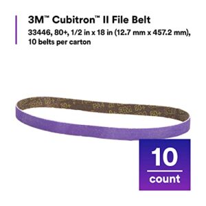 3M Cubitron II File Belt, 33446, 80+ Grit, 1/2 in x 18 in, File Belts, Resin Bonded, Spot Weld Removal, Pack of 10