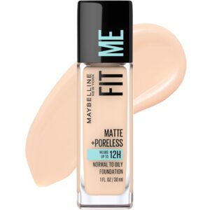 maybelline fit me matte + poreless liquid oil-free foundation makeup, natural ivory, 1 count (packaging may vary)