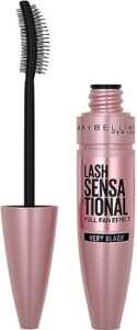 maybelline lash sensational washable mascara, lengthening and volumizing for a full fan effect, very black, 1 count