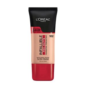 l'oreal paris k1828700 infallible pro-matte liquid longwear foundation makeup, 102 shell beige, 1 fl; oz.