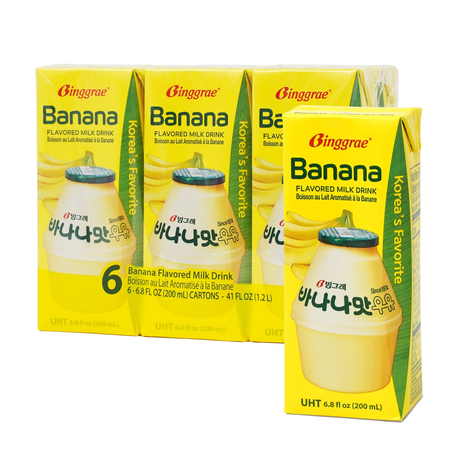 Binggrae Banana Flavored Milk [Korea’s No 1 Classic & Original Banana Milk] - Sweet, Smooth & Creamy Texture (Pack of 6)