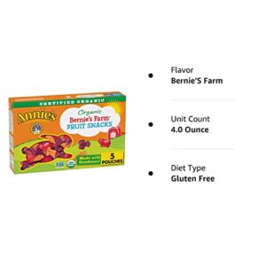 Annie's Gluten Free Organic Bernie's Farm Fruit Snacks, 4 Oz, 5 Ct