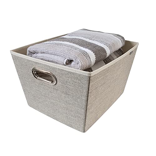 Simplify Large Grommet Bin in Faux Jute Storage Basket, Beige