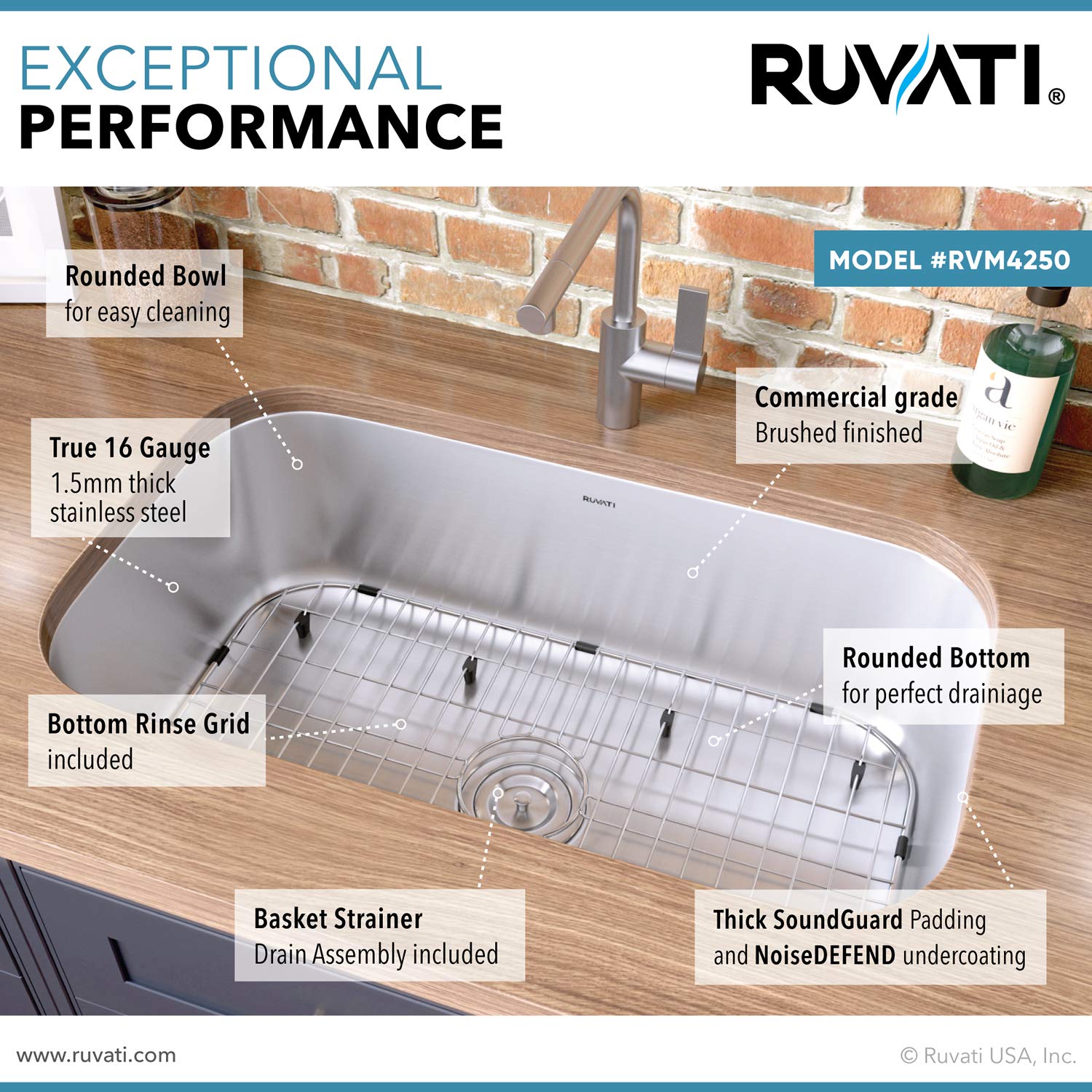 Ruvati 30-inch Undermount 16 Gauge Stainless Steel Kitchen Sink Single Bowl - RVM4250