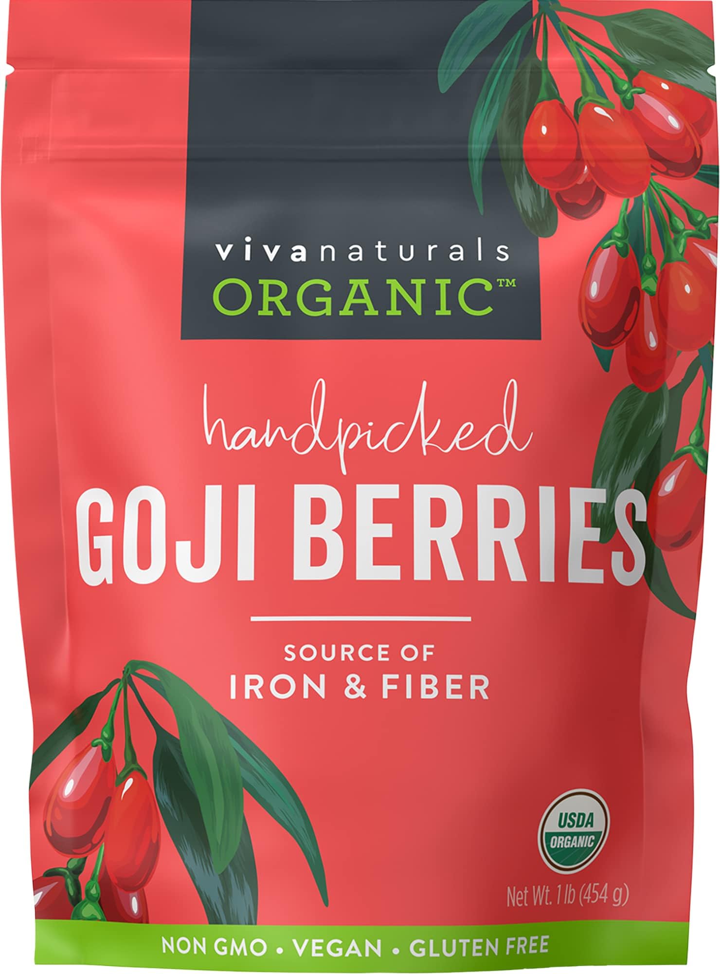 Organic Dried Goji Berries - Non-GMO and Vegan Goji Berries Organic, Perfect for Baking, Teas and Snacks for Adults (1 lb)