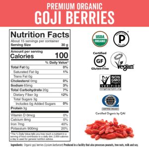 Organic Dried Goji Berries - Non-GMO and Vegan Goji Berries Organic, Perfect for Baking, Teas and Snacks for Adults (1 lb)