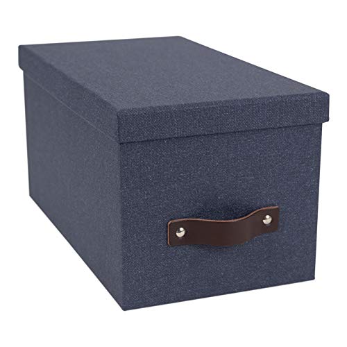 Bigso Silvia Organizational Storage Box | Photo Storage Box with Leather Handle for Shelves and Stacks Easily | Durable and Decorative Storage Boxes with Lids | 5.9? x 6.5? x 11.6? | Blue