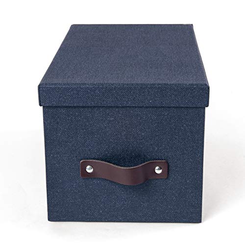 Bigso Silvia Organizational Storage Box | Photo Storage Box with Leather Handle for Shelves and Stacks Easily | Durable and Decorative Storage Boxes with Lids | 5.9? x 6.5? x 11.6? | Blue