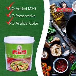 Mae Ploy Green Curry Paste, Authentic Thai Green Curry Paste for Thai Curries & Other Dishes, Aromatic Blend of Herbs, Spices & Shrimp Paste, (14oz Tub) (25469)