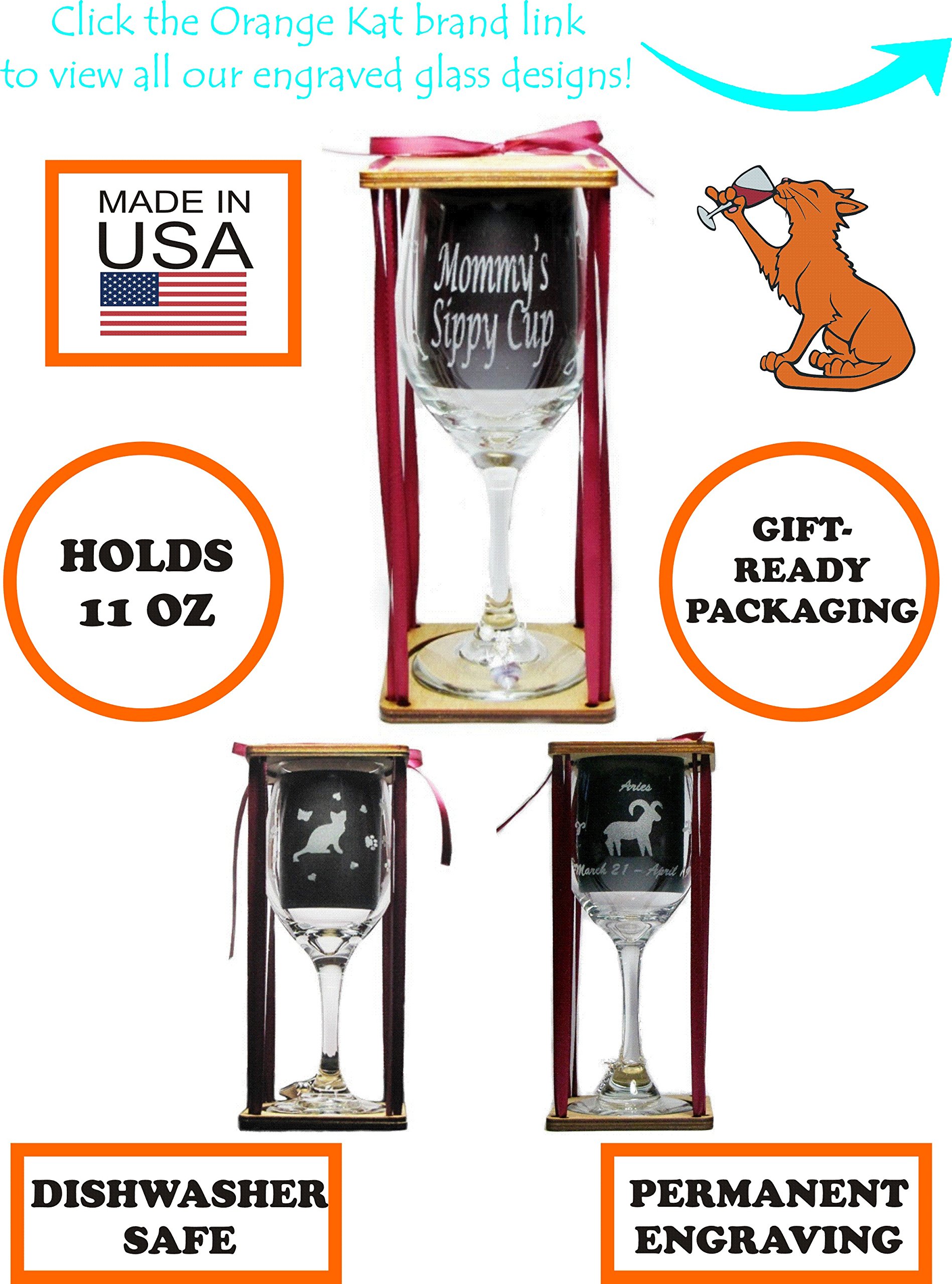 Cat Stemmed Wine Glass with Charm and Presentation Packaging