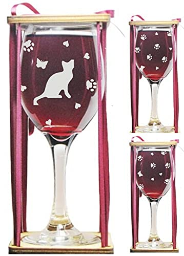 Cat Stemmed Wine Glass with Charm and Presentation Packaging