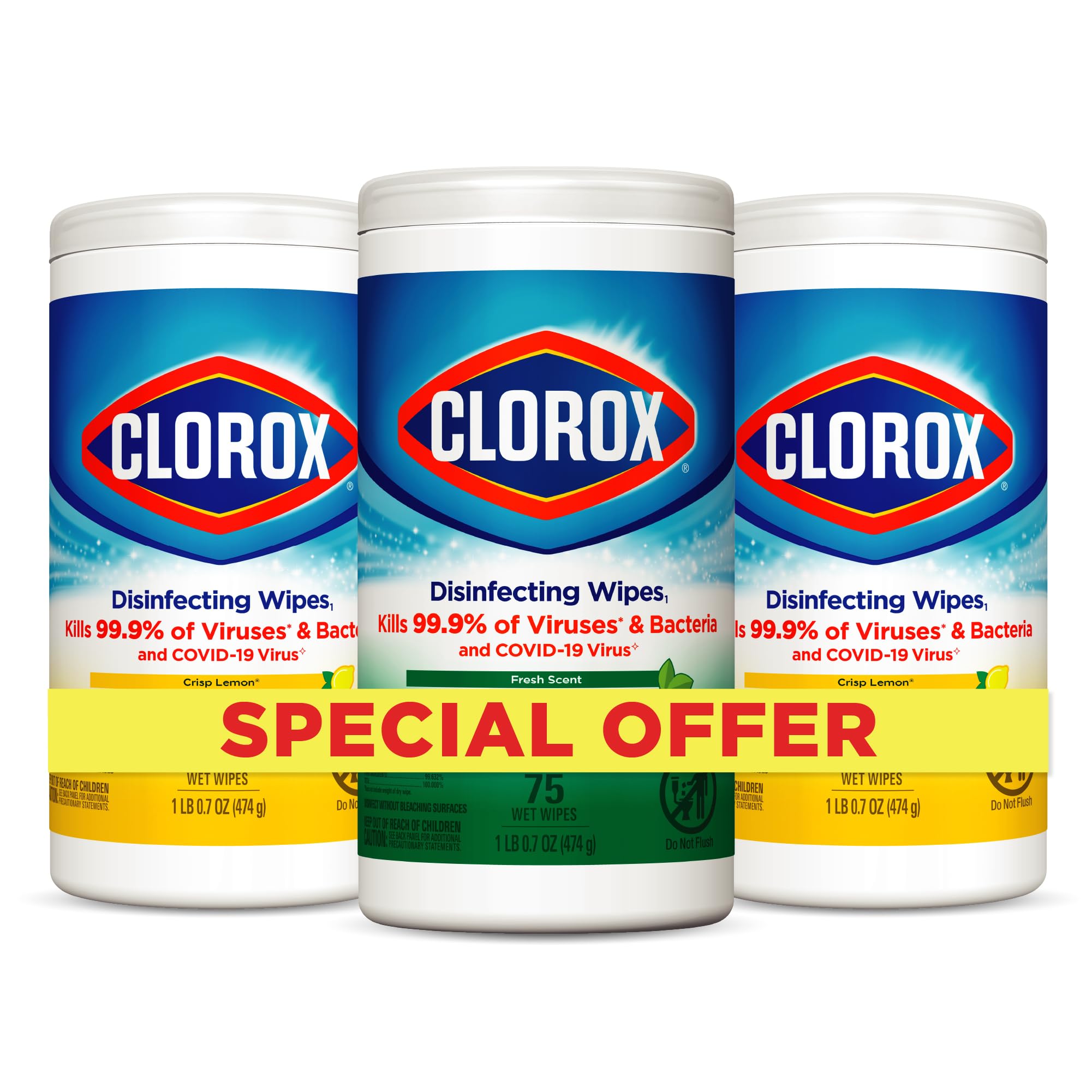 Clorox Disinfecting Wipes Value Pack, Cleaning Wipes, 75 Count Each, Pack of 3 (Package May Vary)