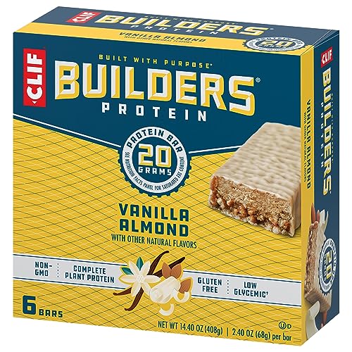 CLIF Builders - Vanilla Almond Flavor - Protein Bars - Gluten-Free - Non-GMO - Low Glycemic - 20g Protein - 2.4 oz. (6 Pack)