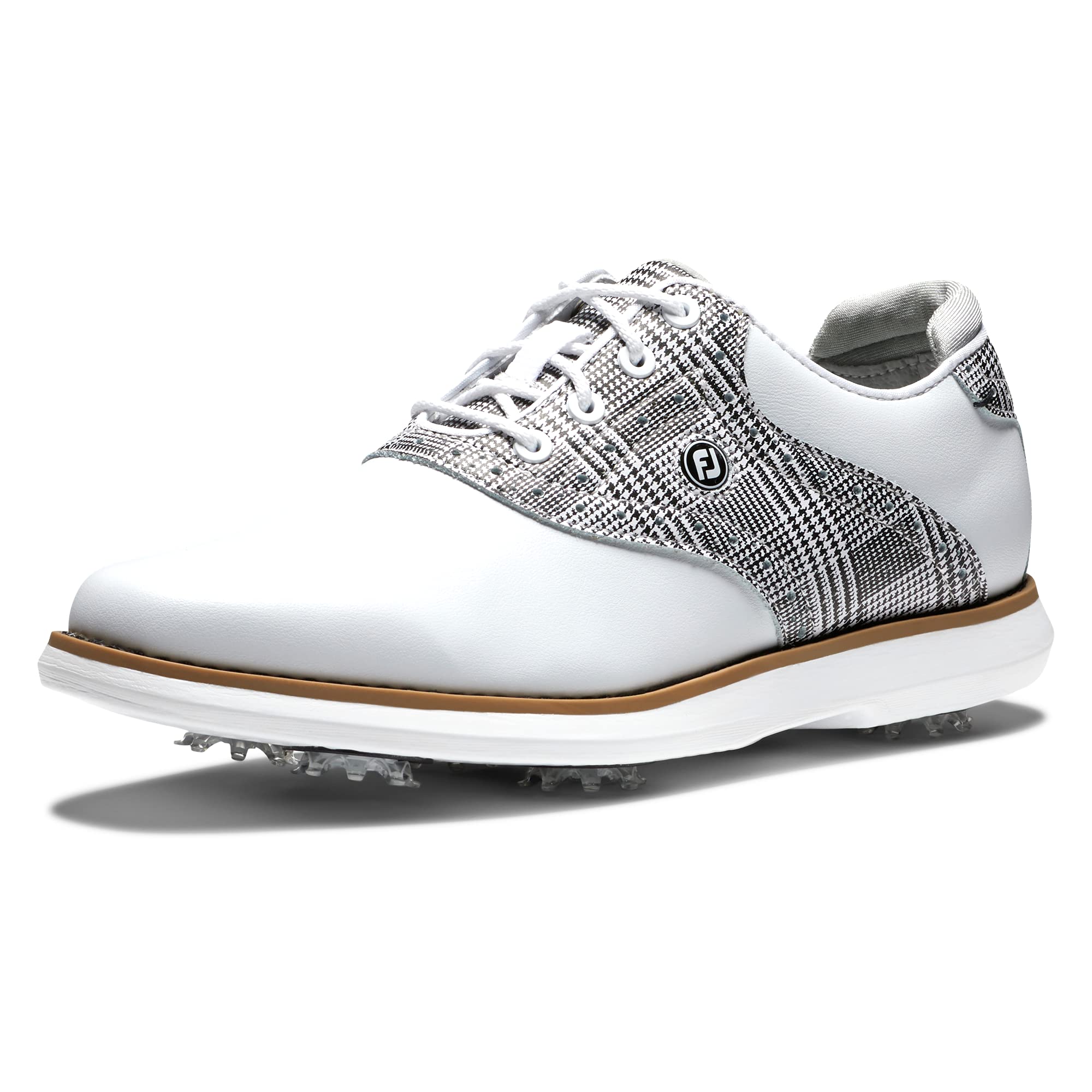 FootJoy Women's Traditions Previous Season Style Golf Shoe, White/Black Plaid, 7