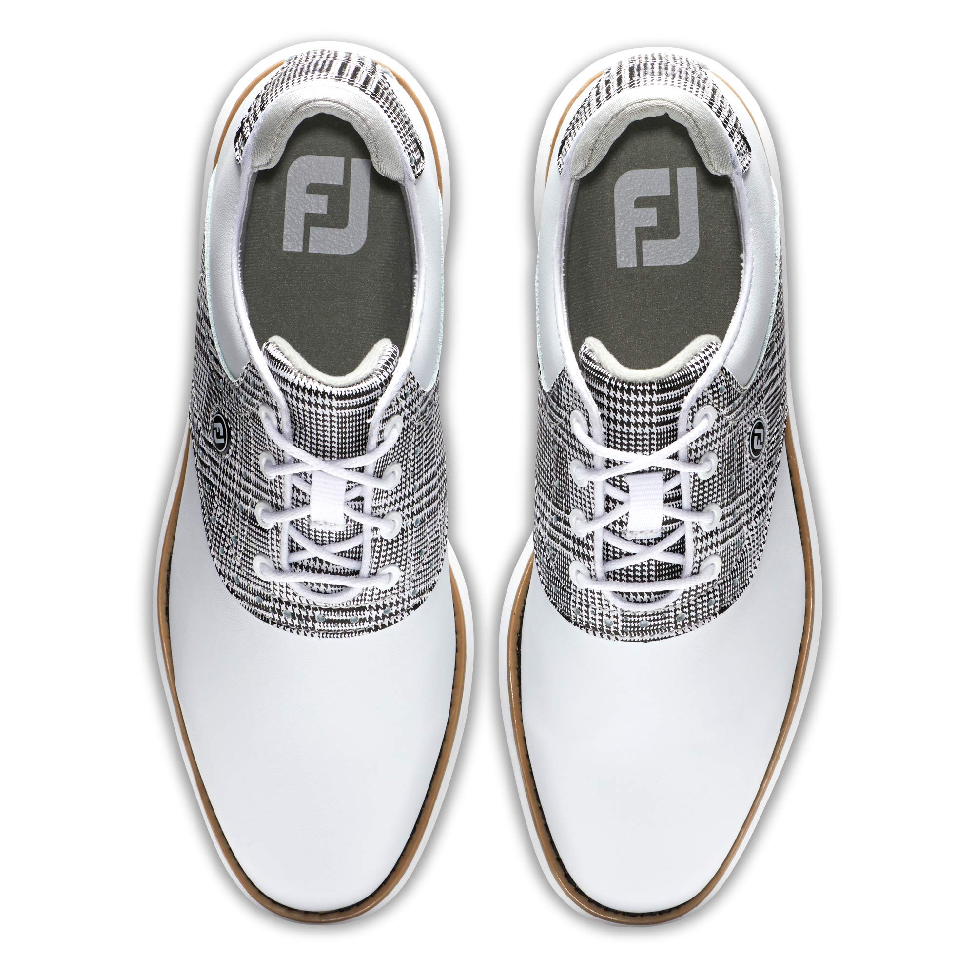 FootJoy Women's Traditions Previous Season Style Golf Shoe, White/Black Plaid, 7