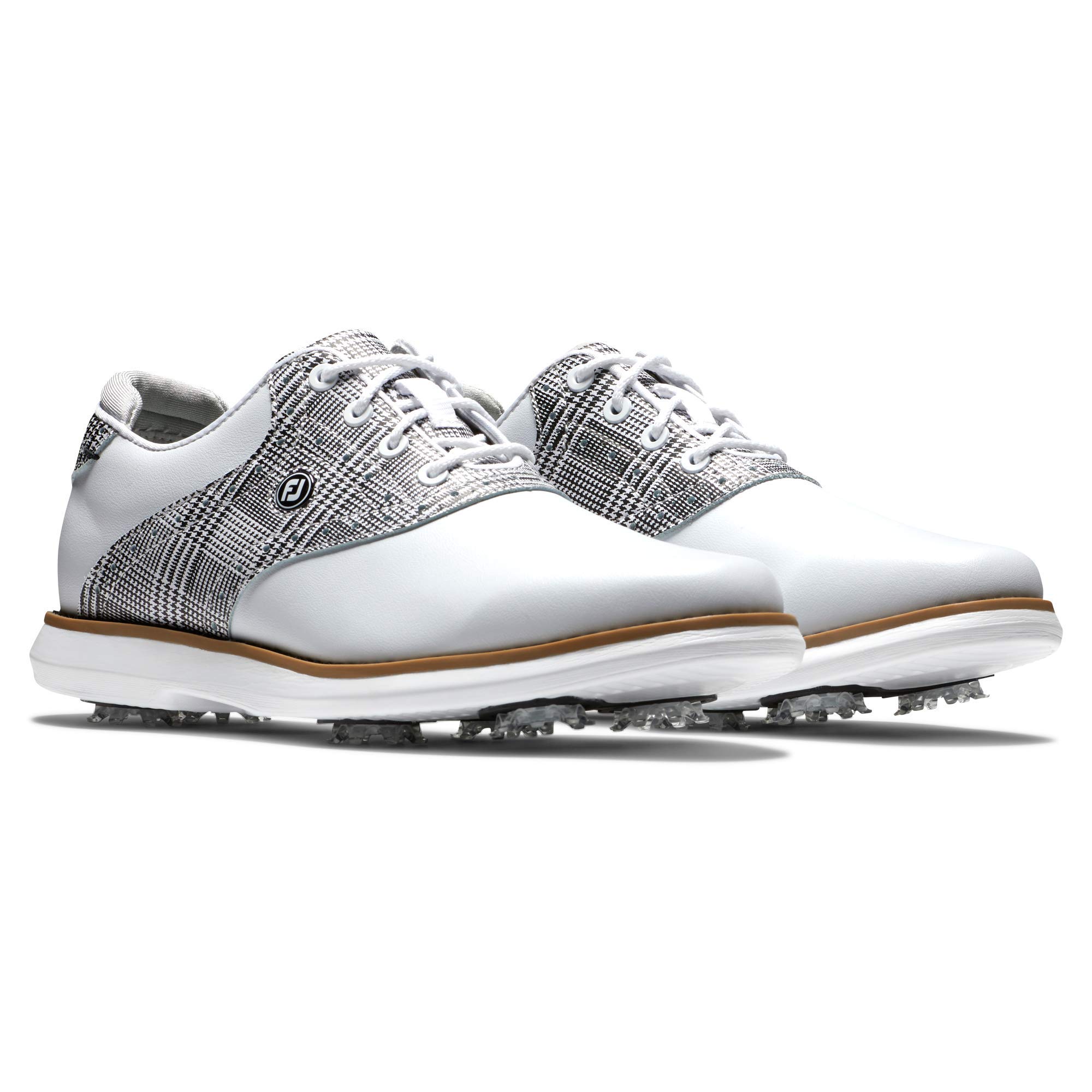 FootJoy Women's Traditions Previous Season Style Golf Shoe, White/Black Plaid, 7