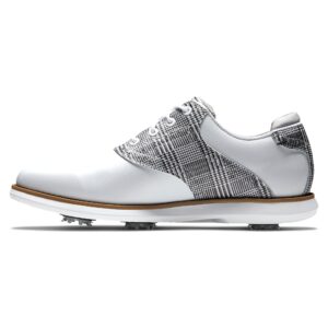 FootJoy Women's Traditions Previous Season Style Golf Shoe, White/Black Plaid, 7