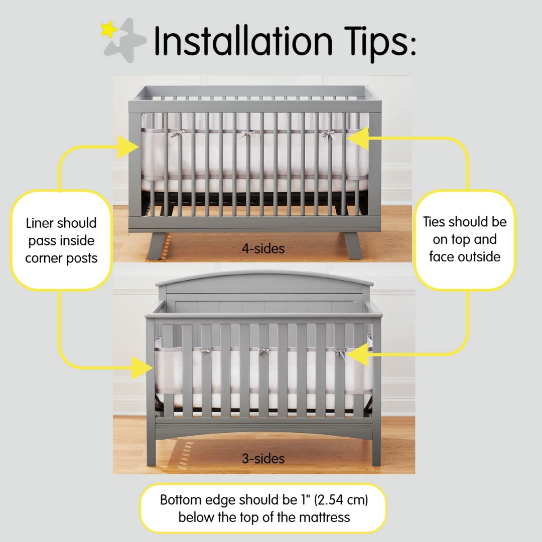 BreathableBaby Breathable Mesh Liner for Full-Size Cribs, Classic 3mm Mesh, Gray (Size 4FS Covers 3 or 4 Sides)