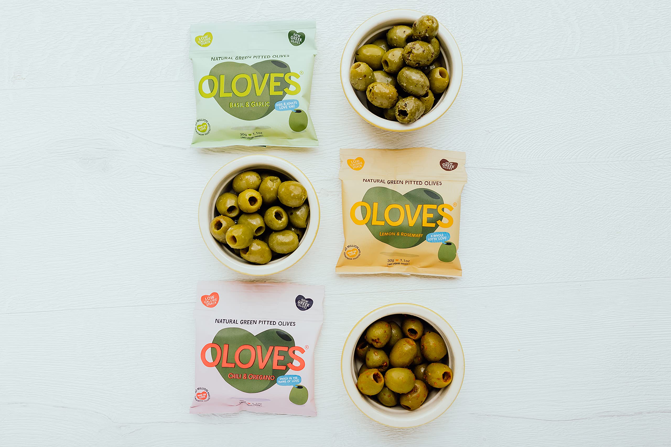 OLOVES Natural Whole Pitted Olives | 24 Pack Variety | Basil & Garlic, Chili & Oregano, Lemon & Rosemary | Vegan, Kosher, Gluten Free + Keto Friendly Healthy Snacks, 1.1 Ounce (Pack of 24)